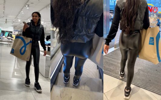 Ebony Light Skin Cutie With A Nice Bubble Ass In Shiny Leggings