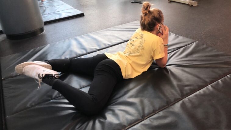 Stretch those legs! Cute coed - Candid Best Premium