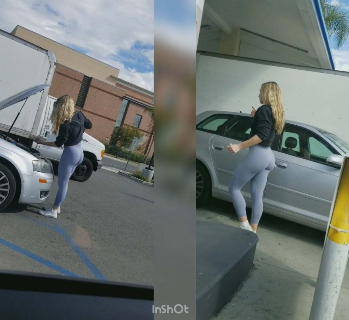 Blonde Pawg Goddess In Gymshark Grey Leggings Candid Best Premium