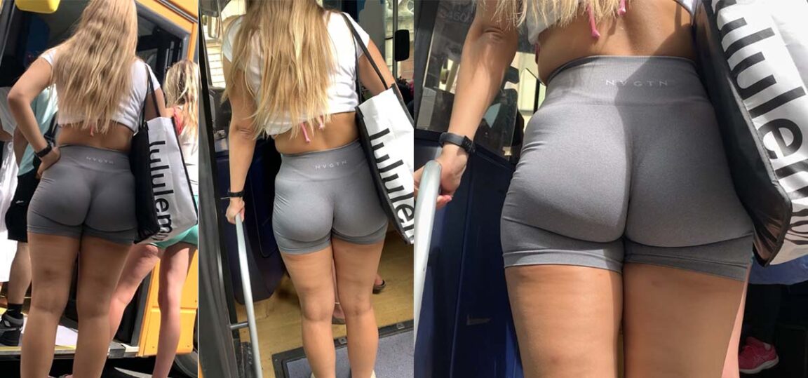 Blonde pawg in grey spandex shorts - Candid Best Premium