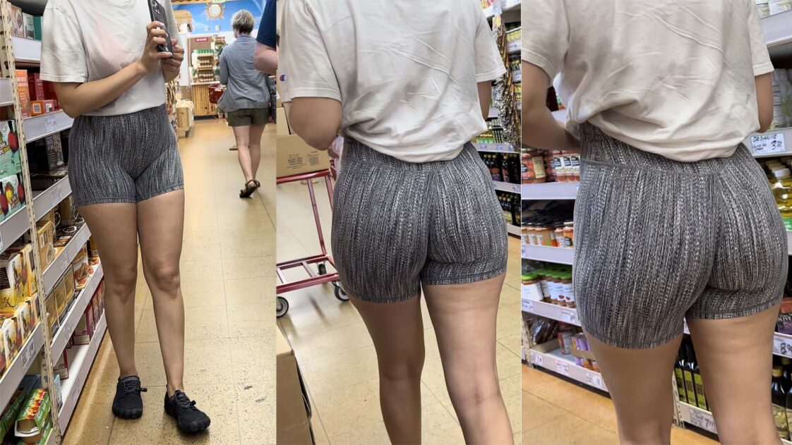 Round juicy bubble in tight spandex shorts - Candid Best Premium