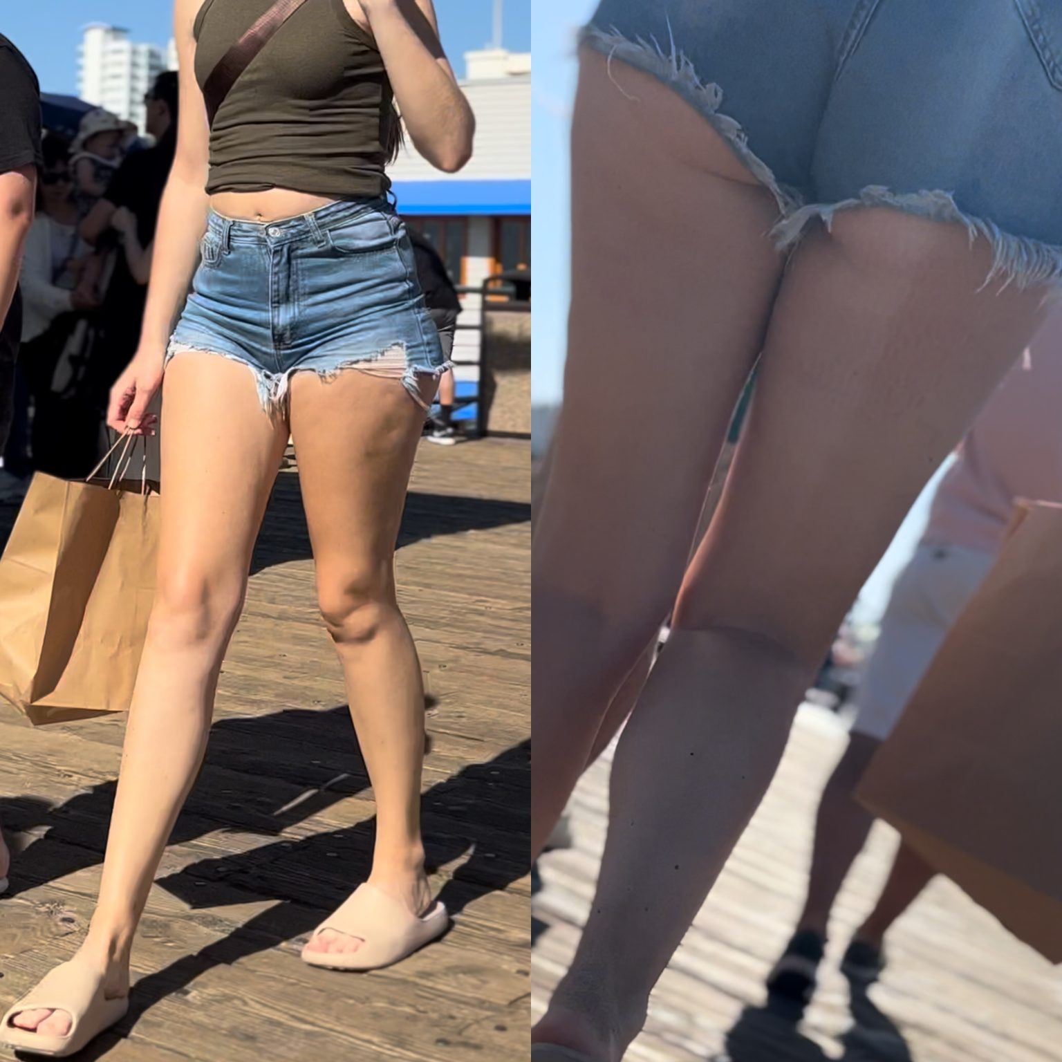 Cheeky hottie in denim shorts showing off her juicy legs - Candid Best Premium