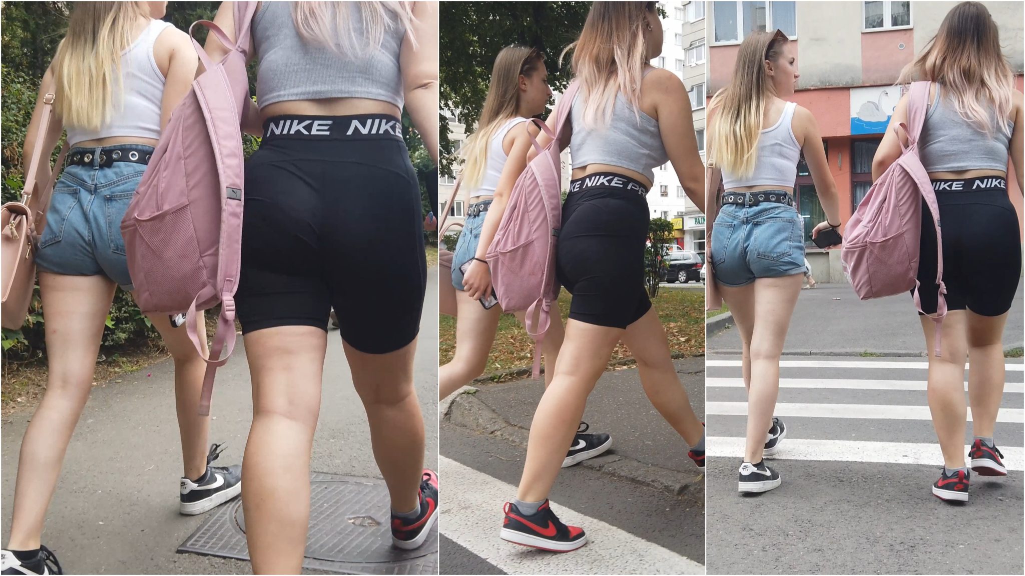 Two girls in shorts - one Nike PRO - Candid Best Premium