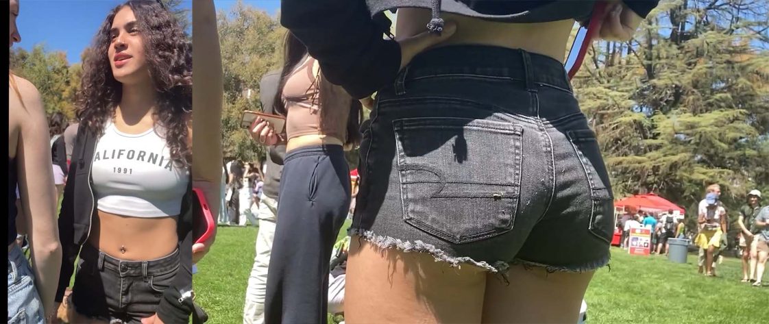 Insanely Tempting College Freshman In Black Shorts Candid Best Premium