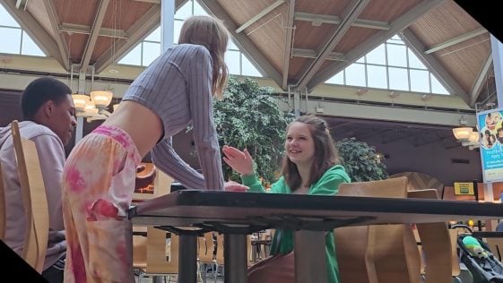 Couple Of Busty Girls Wandering Mall Candid Best Premium