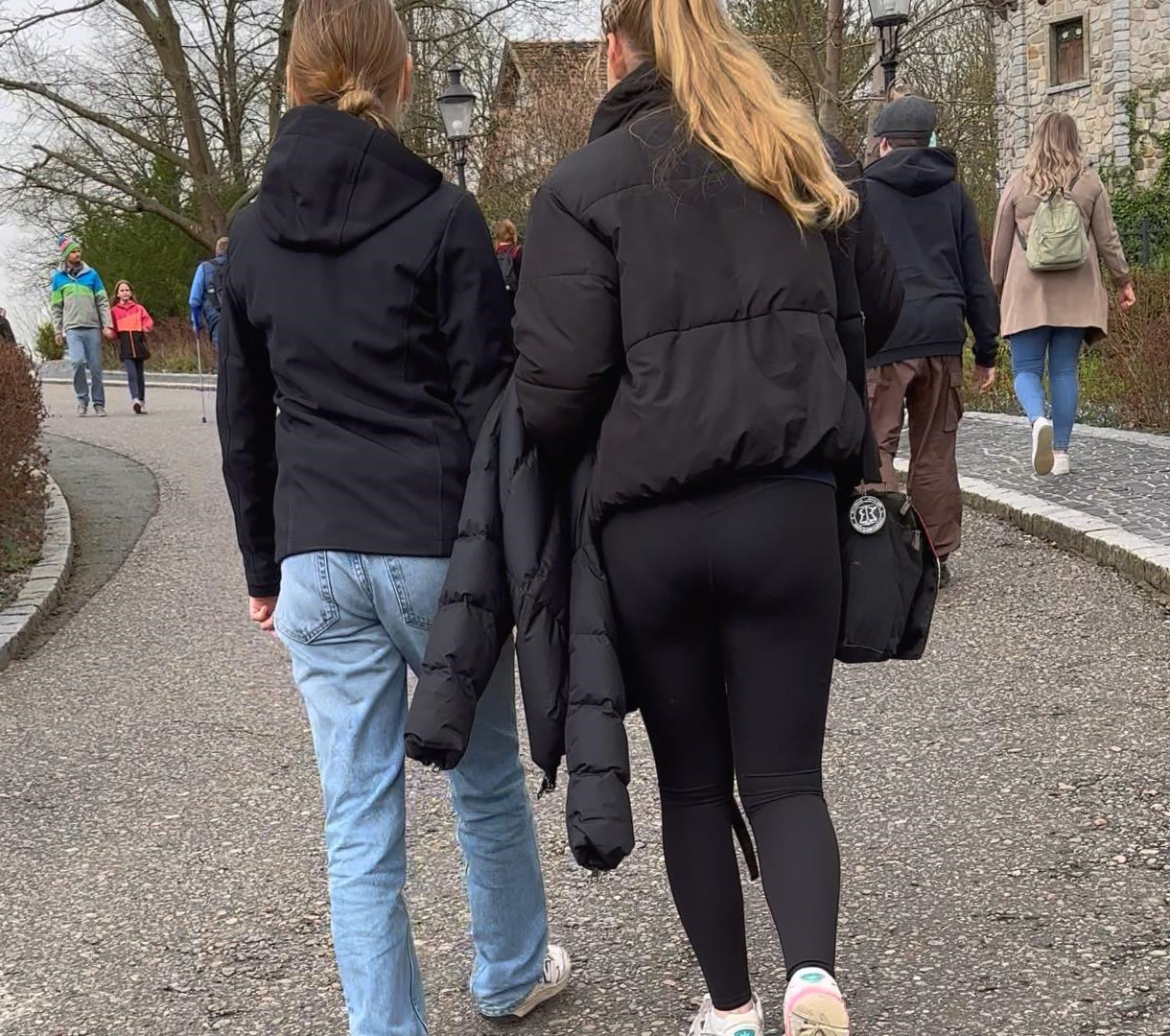 Amusement park #5 part 1 - black leggins VPL blonde teen follow ...